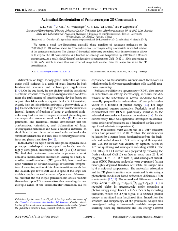 Pdf Azimuthal Reorientation Of Pentacene Upon 2d Condensation