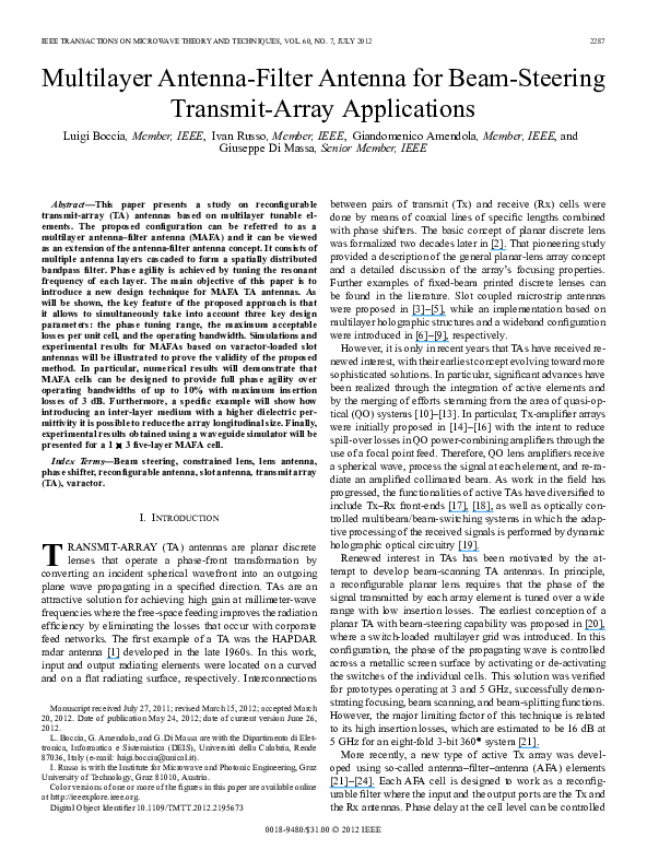 (PDF) Multilayer Antenna-Filter Antenna for Beam-Steering Transmit ...
