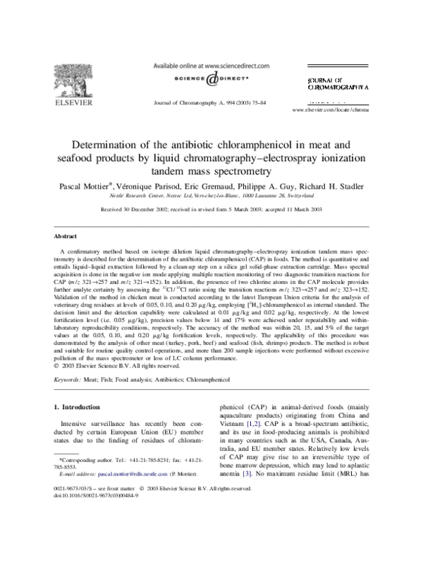 (PDF) Determination of the antibiotic chloramphenicol in meat and seafood products by liquid ...