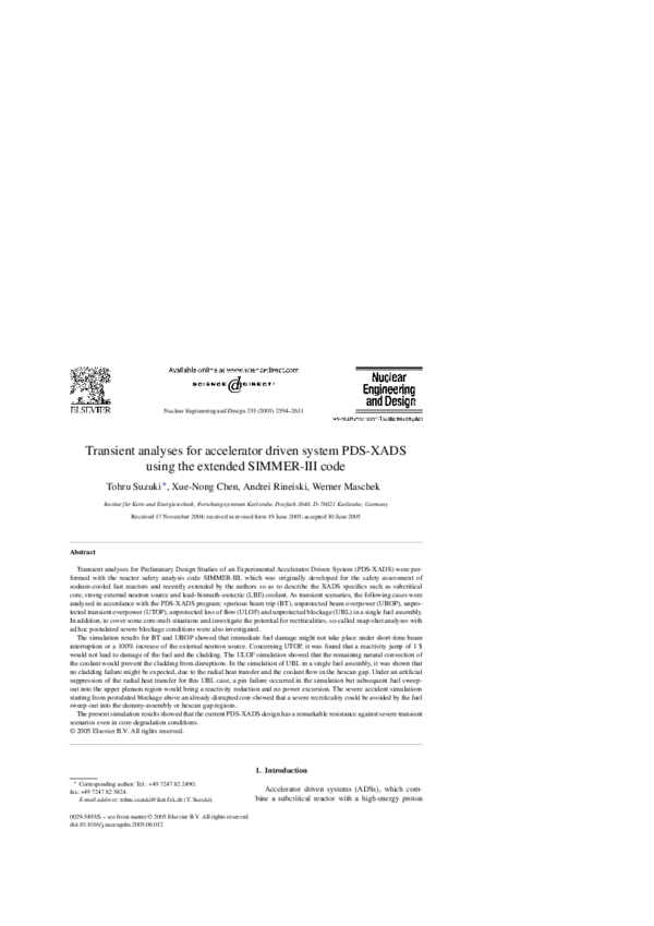 (PDF) Transient analyses for accelerator driven system PDS-XADS using the extended SIMMER-III code