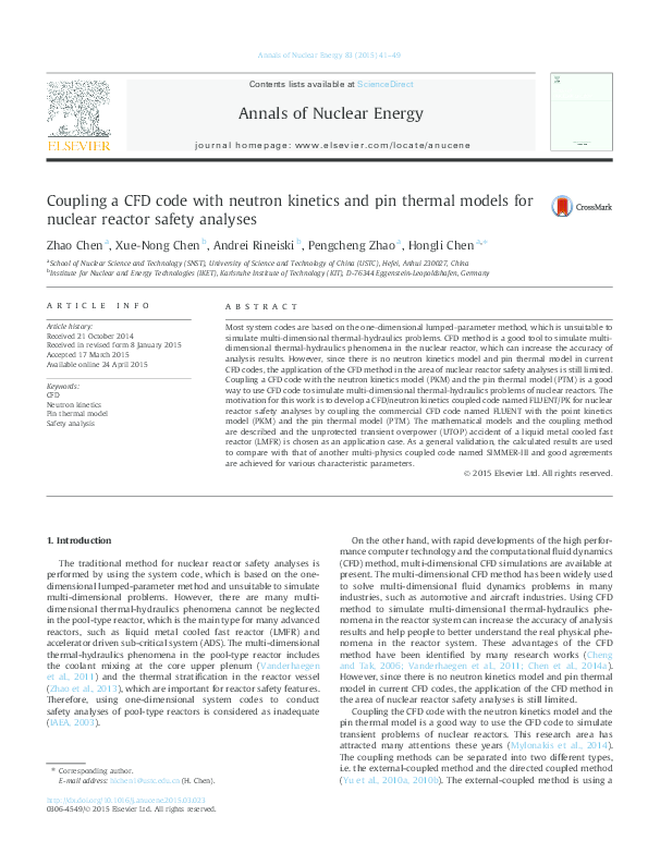 (PDF) Coupling a CFD code with neutron kinetics and pin thermal models ...