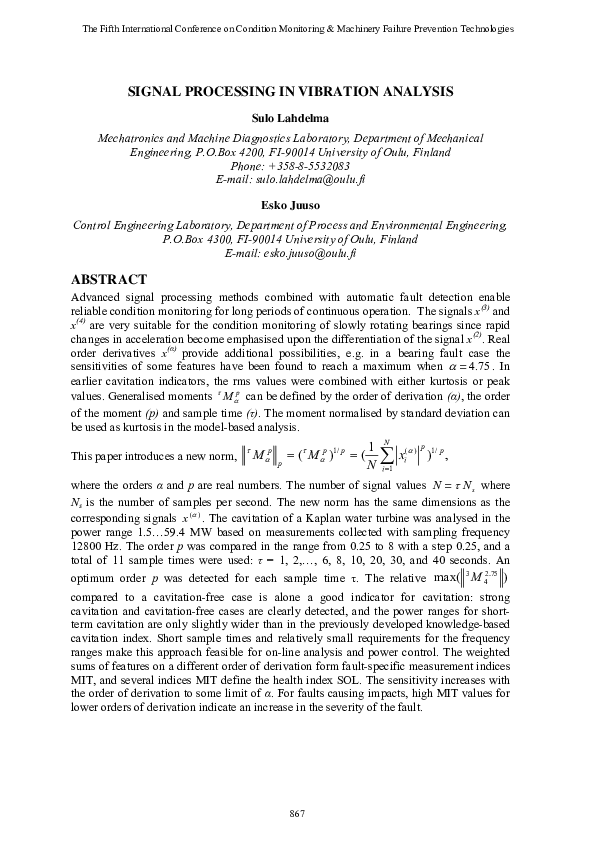 (PDF) Signal Processing in Vibration Analysis