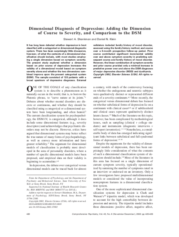 (PDF) Dimensional diagnosis of depression: Adding the dimension of ...