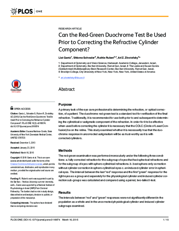 (PDF) Can the Red-Green Duochrome Test Be Used Prior to Correcting the ...