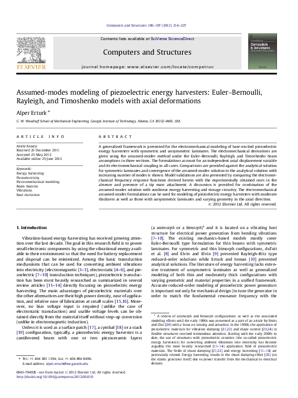 (PDF) Assumed-modes modeling of piezoelectric energy harvesters: Euler ...