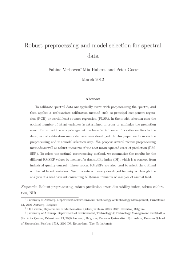 (PDF) Robust preprocessing and model selection for spectral data