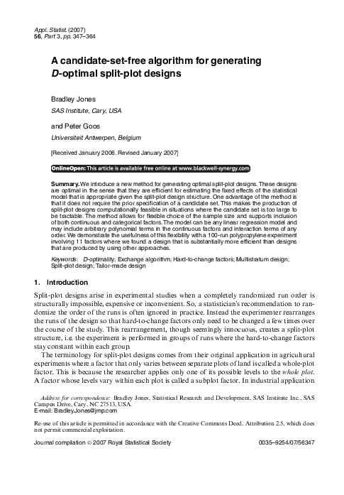 Pdf A Candidate Set Free Algorithm For Generating D Optimal Split