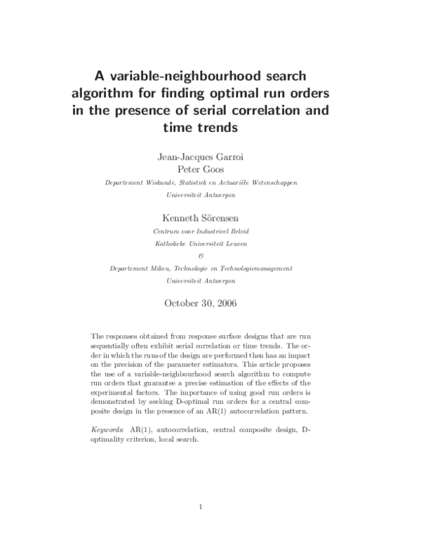 Pdf A Variable Neighbourhood Search Algorithm For Finding Optimal Run Orders In The Presence