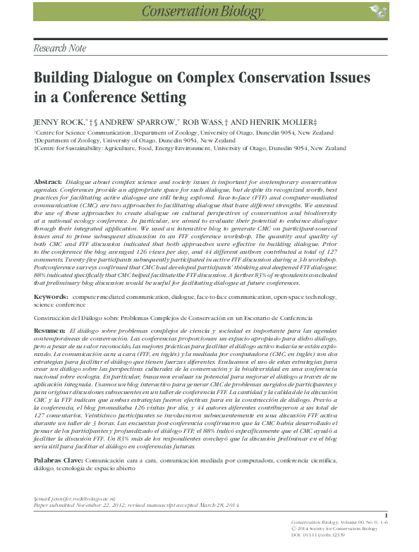 (PDF) Building dialogue on complex conservation issues in a conference ...