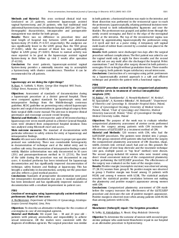 P595 Manchester (Fothergill) repair: The forgotten procedure