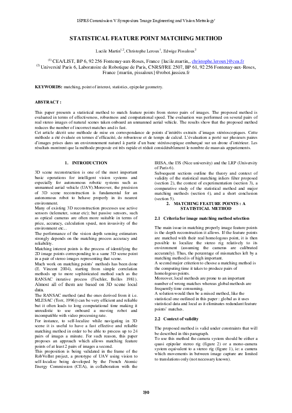 Pdf Statistical Feature Point Matching Method