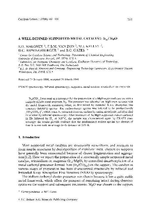 (PDF) A well-defined supported metal catalyst: Ir4/MgO