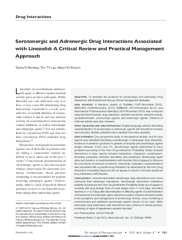 (PDF) Serotonergic and Adrenergic Drug Interactions Associated with ...