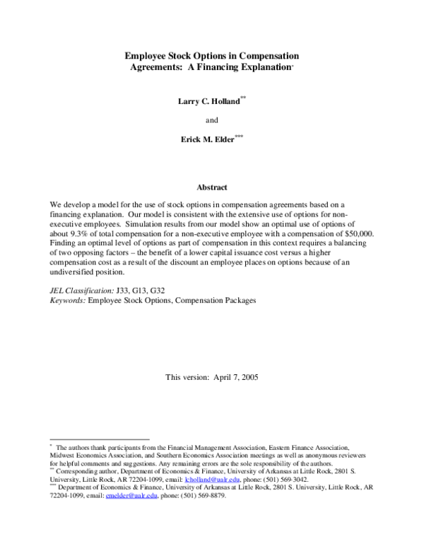 (PDF) Employee stock options in compensation agreements: A financing ...