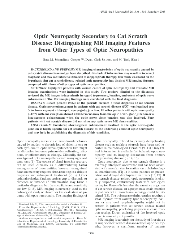 (PDF) Optic neuropathy secondary to cat scratch disease: distinguishing ...