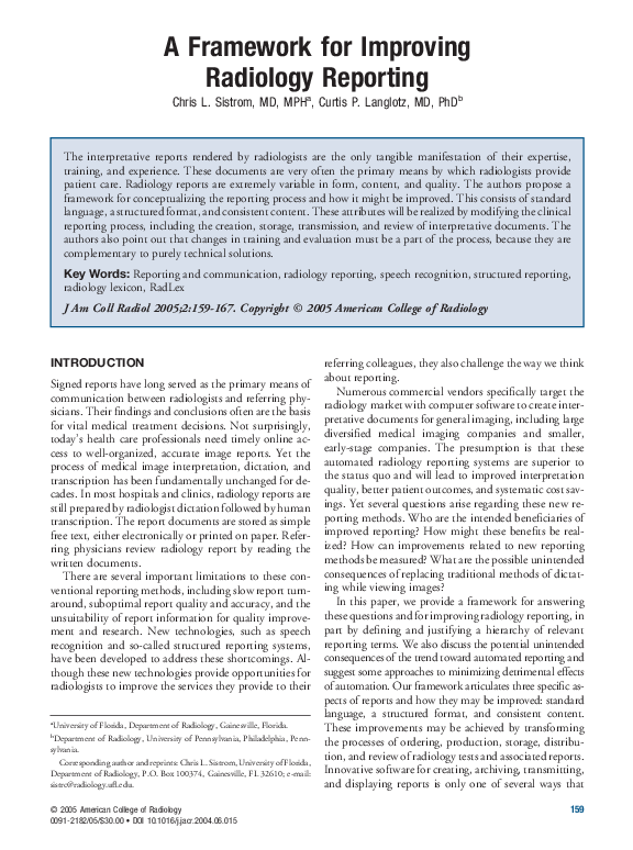 (PDF) A framework for improving radiology reporting