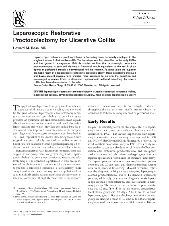 (PDF) Hybrid Single-incision Laparoscopic Restorative Proctocolectomy ...