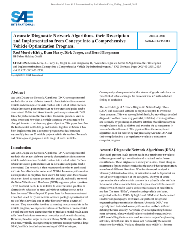 (PDF) Acoustic Diagnostic Network Algorithms