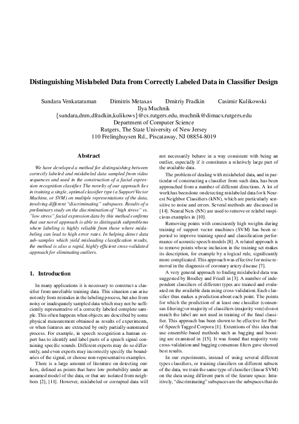 Pdf Distinguishing Mislabeled Data From Correctly Labeled Data In