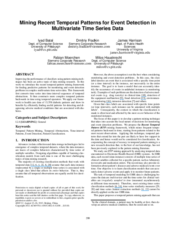 (PDF) Mining recent temporal patterns for event detection in multivariate time series data