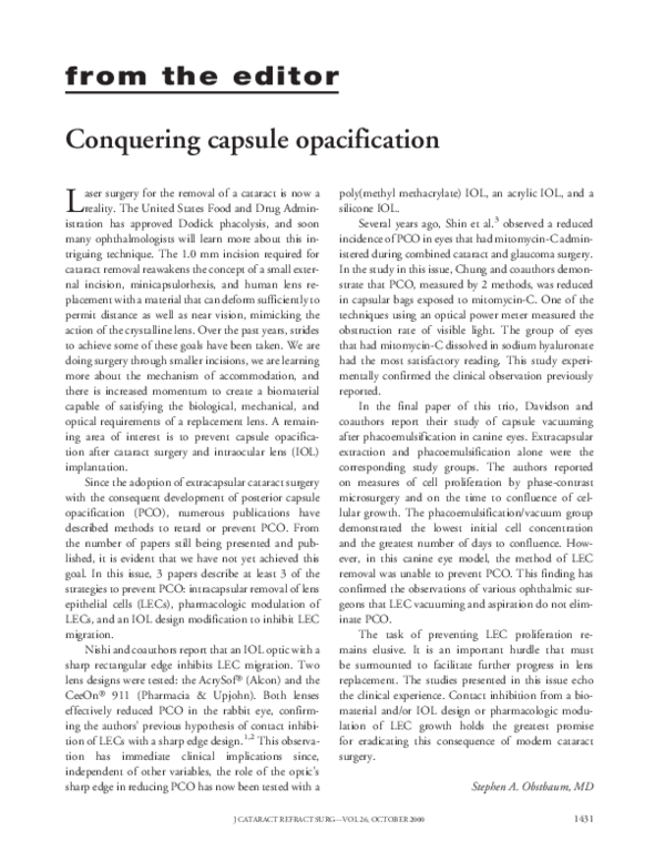 (PDF) Conquering capsule opacification
