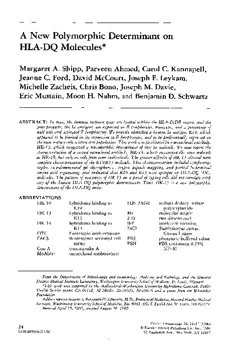 (PDF) A new polymorphic determinant on HLA-DQ molecules