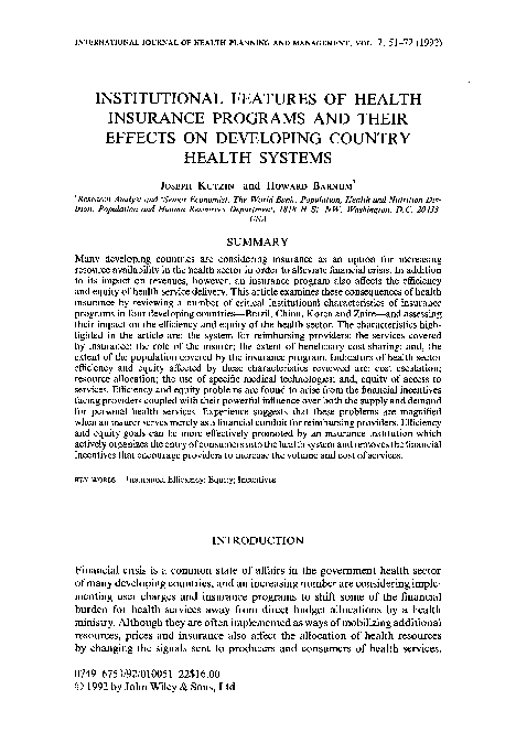 (PDF) Institutional features of health insurance programs and their ...