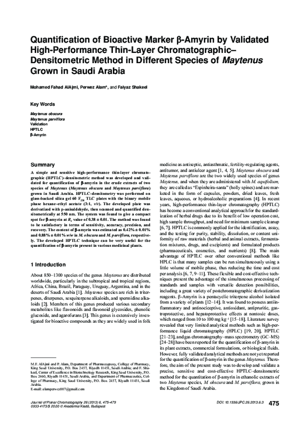 (PDF) Quantification of bioactive marker β-amyrin by validated high-performance thin-layer ...