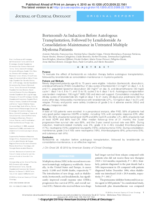 (PDF) Bortezomib As Induction Before Autologous Transplantation, Followed by Lenalidomide As ...