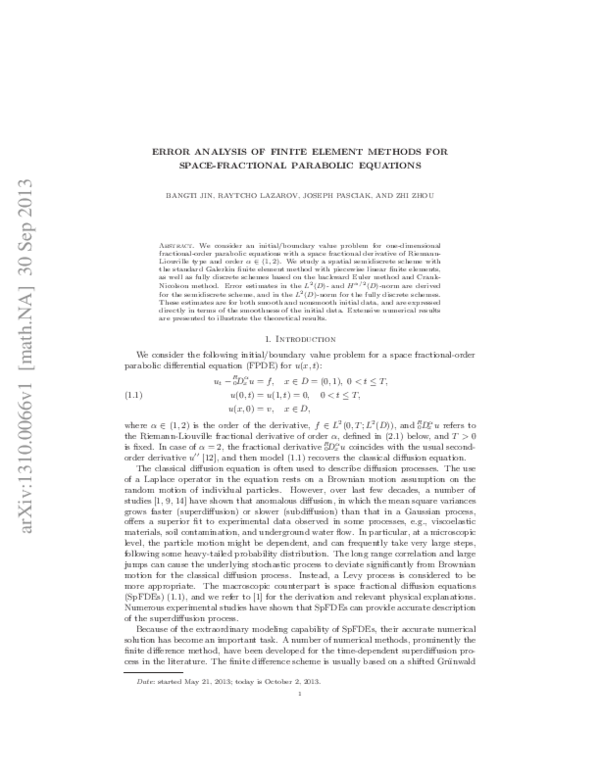 Pdf Error Analysis Of A Finite Element Method For The Space