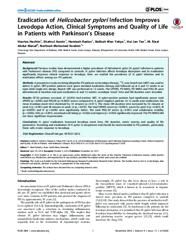 (PDF) Eradication of Helicobacter pylori Infection Equally Improves ...