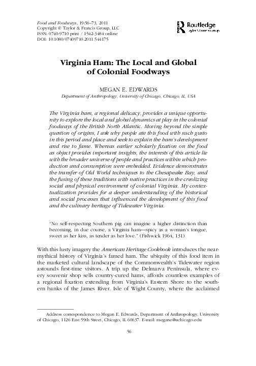 (PDF) Virginia Ham: The Local and Global of Colonial Foodways