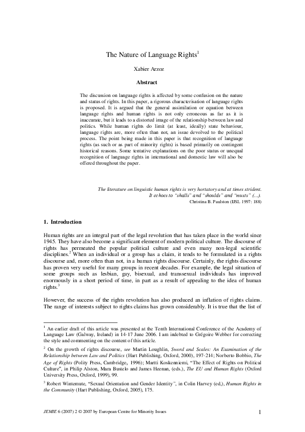 (PDF) The Nature of Language Rights 1