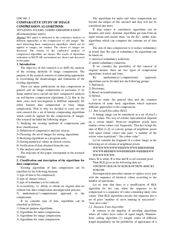 Comparative Study of Image Compression Algorithms