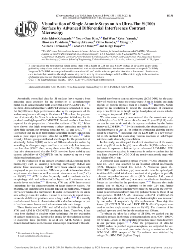 Visualization of Single Atomic Steps on An Ultra-Flat Si(100) Surface ...