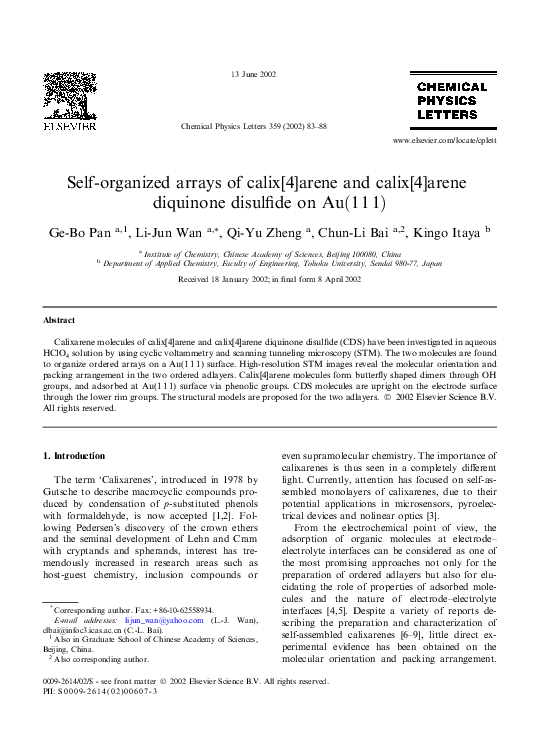 (PDF) Self-organized arrays of calix[4]arene and calix[4]arene ...