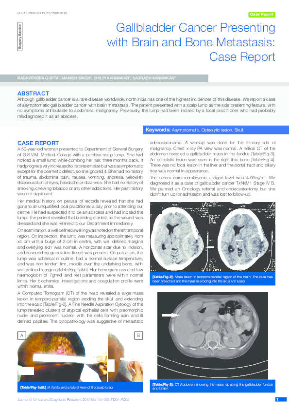 (PDF) Gallbladder cancer presenting with brain and bone metastasis ...