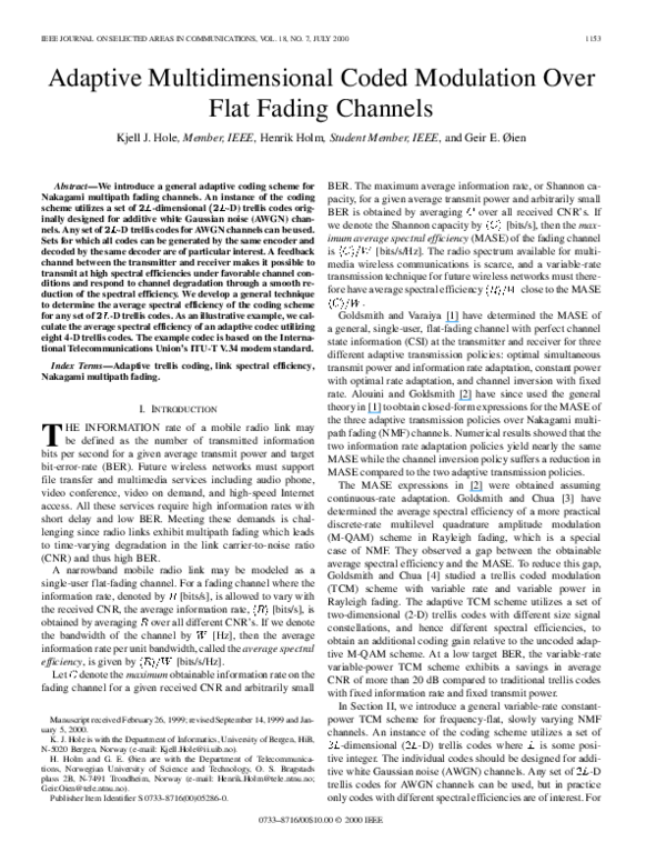 (PDF) Adaptive multidimensional coded modulation over flat fading channels