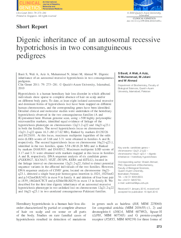 (PDF) Digenic inheritance of an autosomal recessive hypotrichosis in ...