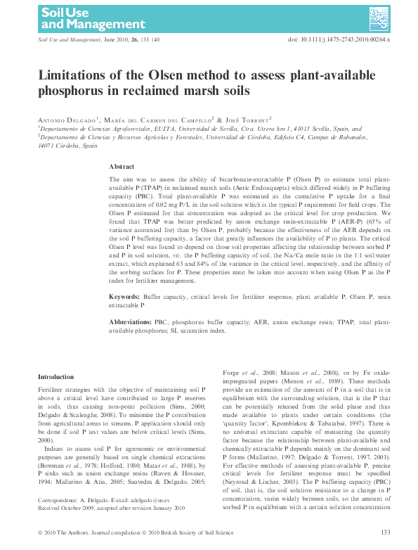 (PDF) Limitations of the Olsen method to assess plant-available ...