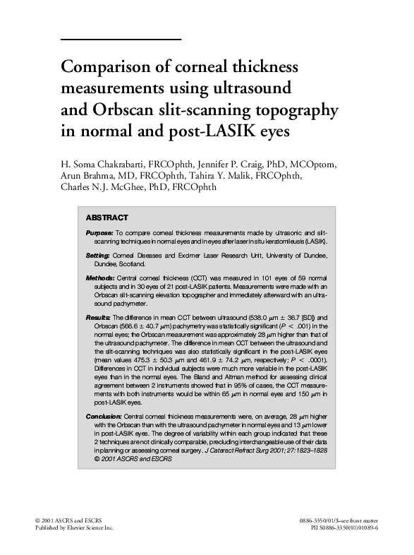 (PDF) Comparison of corneal thickness measurements using ultrasound and ...