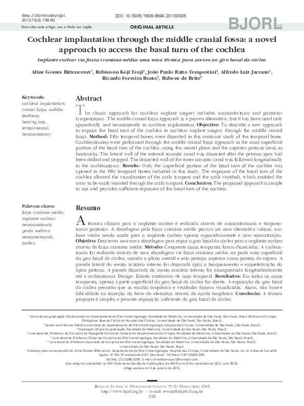 (PDF) Cochlear implantation through the middle cranial fossa: a novel ...