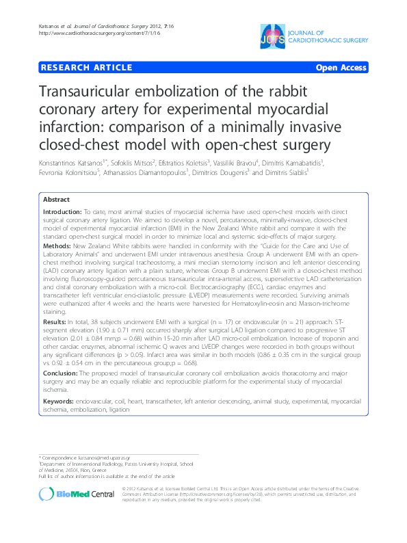 (PDF) Transauricular embolization of the rabbit coronary artery for ...