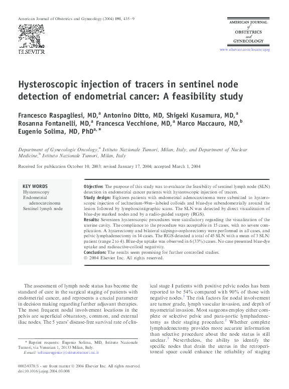 (PDF) Hysteroscopic injection of tracers in sentinel node detection of ...