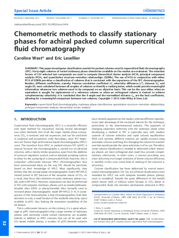 (PDF) Chemometric methods to classify stationary phases for achiral ...