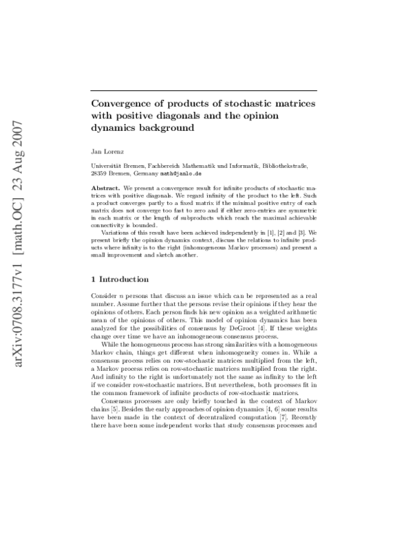 (PDF) Convergence of Products of Stochastic Matrices with Positive ...
