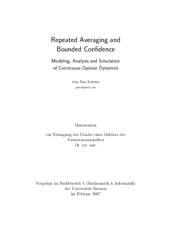 Pdf Repeated Averaging And Bounded Confidence Modeling Analysis And Simulation Of Continuous
