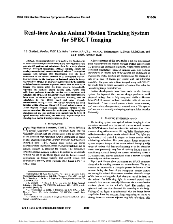 (PDF) Real-time awake animal motion tracking system for SPECT imaging