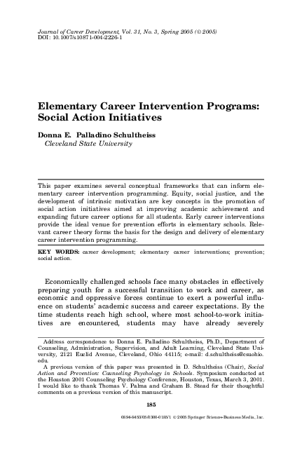 (PDF) Elementary Career Intervention Programs: Social Action Initiatives