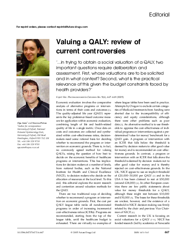 (PDF) Valuing a QALY: review of current controversies